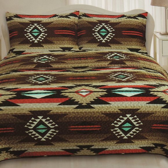 Bedding | Aztec Quilt Bedspread 3pc Set Aztec Stripes Queen King Size ...